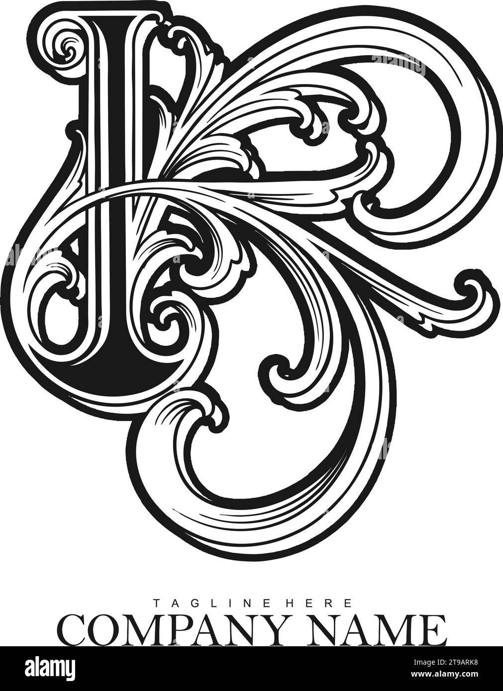 Elegant letter K flourish monogram logo monochrome vector illustrations ...