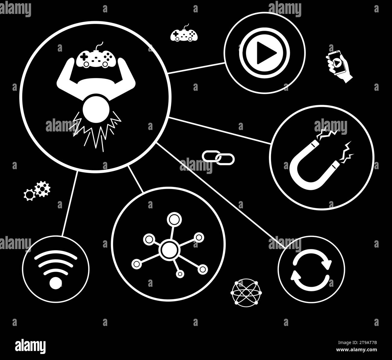 Concept of video game addiction with connected icons Stock Photo - Alamy