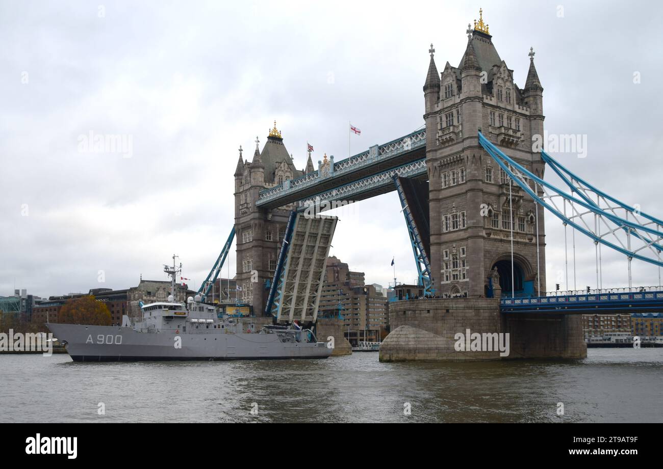 The Royal Netherlands Navy’s submarine support and torpedo recovery ship HNLMS Mercuur is ...