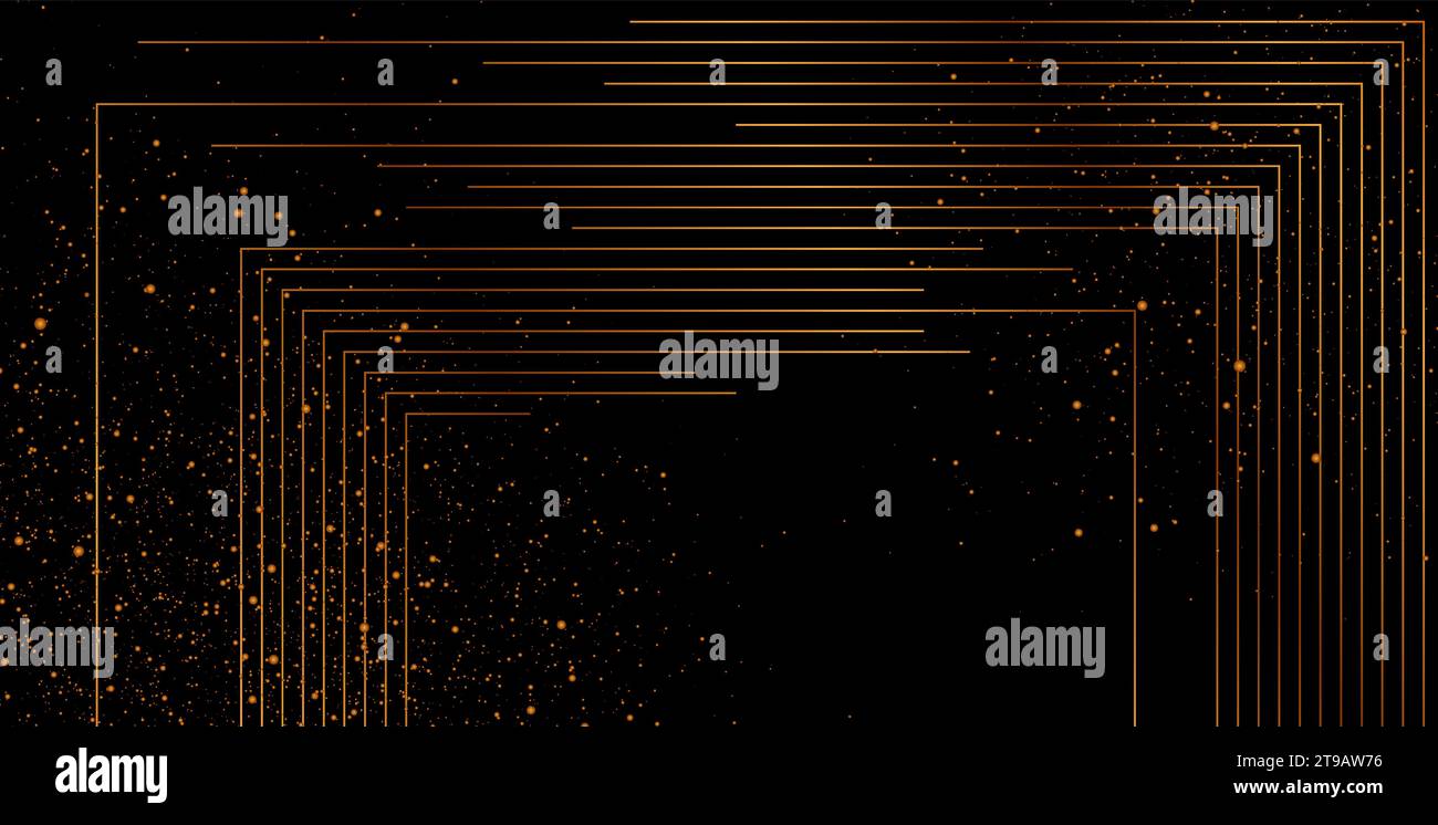 Golden minimal lines and shiny dust particles abstract tech background ...