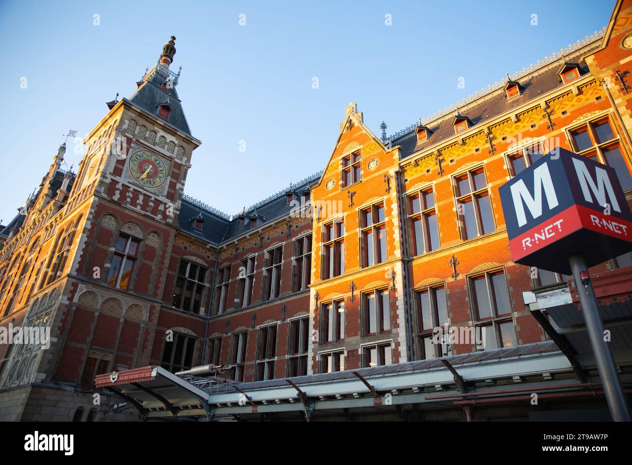 Amsterdam central station with metro sign in front of the station Stock ...