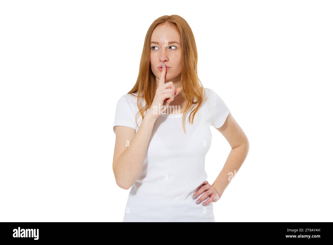 Shh shy sly people person modern concept. Close up portrait of cute ...