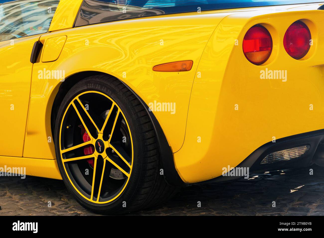 uzhgorod, ukraine - 31 oct 2021: close-up of a yellow chevrolet ...