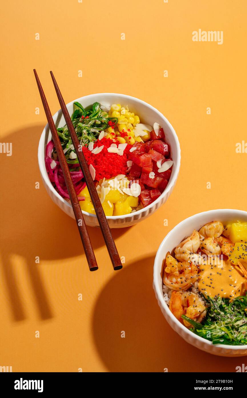 Hawaiian tuna poke bowl with rice Stock Photo - Alamy