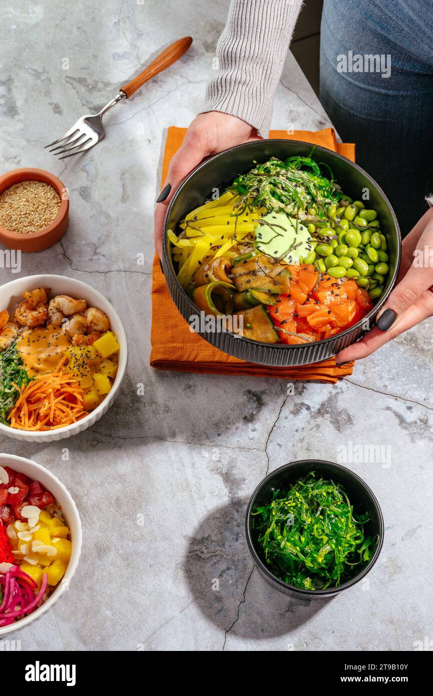 Poke bowl rice salmon hi-res stock photography and images - Alamy