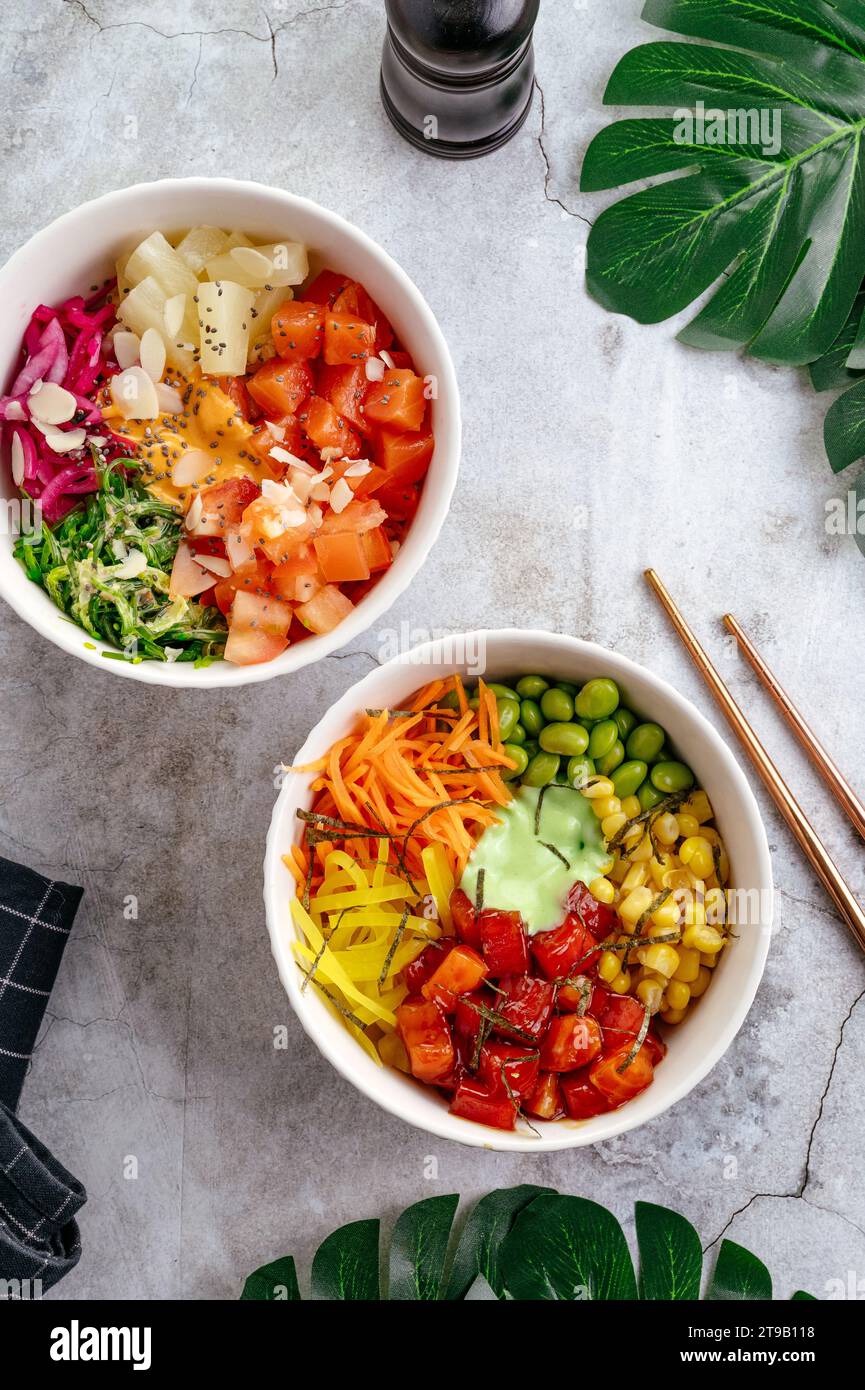 Hawaiian tuna poke bowl with rice Stock Photo - Alamy