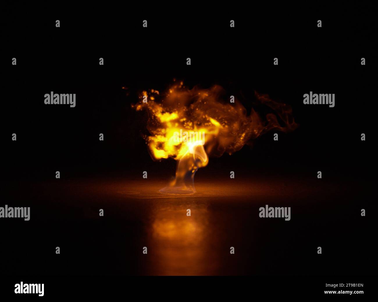 Flame, heat and fire explosion with black background with sparks, gas ...