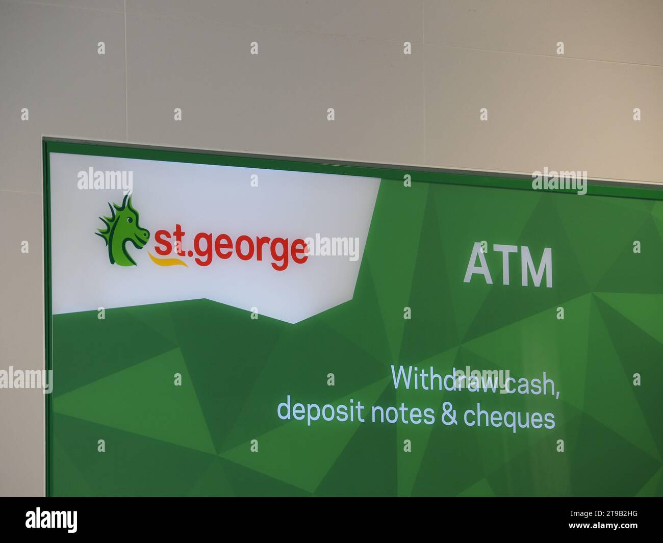 Australia, Canberra, 16 November 2023. St. George Bank branch ATM sign ...