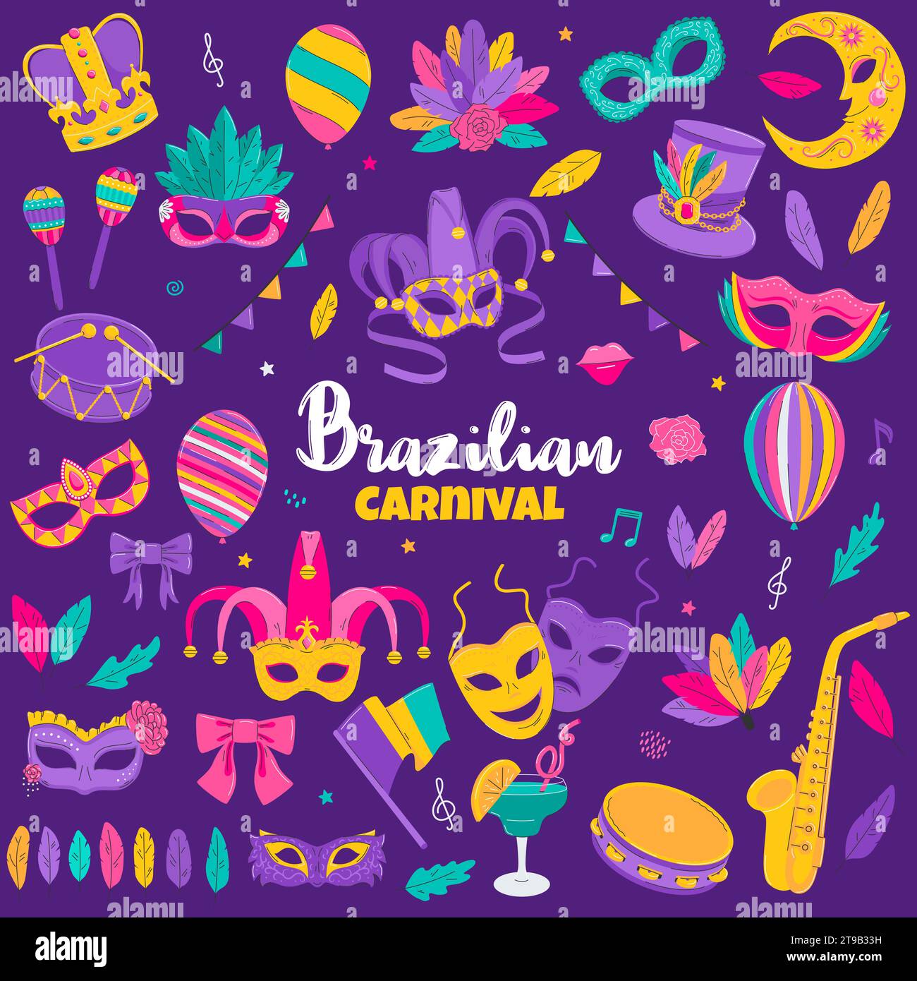 Brazilian Carnival traditional symbols set. Decorative elements for ...