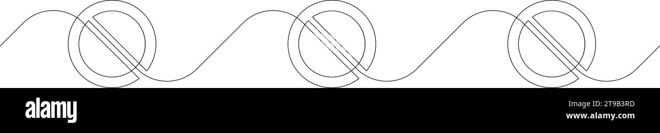 Three prohibition signs in a row continuous one line drawing. Single ...