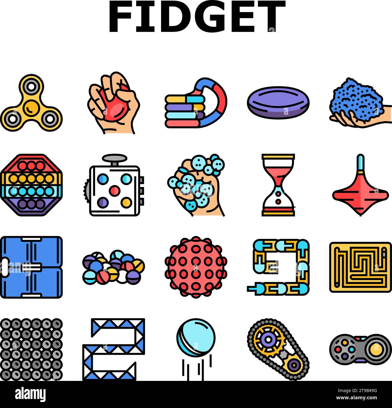 fidget toy fun antistress game icons set vector Stock Vector Image ...