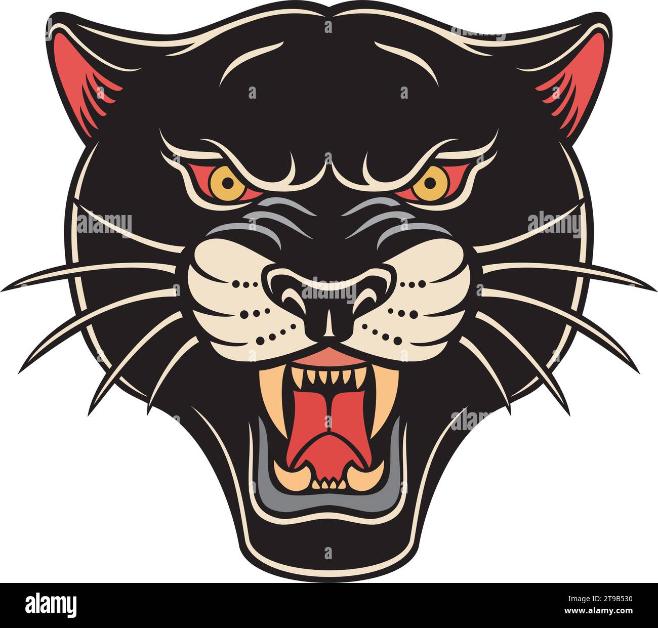 Traditional Panther Face Tattoo Design (Head). Vector Illustration ...