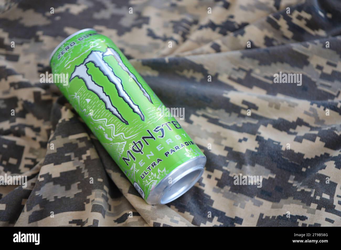 KYIV, UKRAINE - 4 MAY, 2023: Monster energy drink ultra paradise in ...