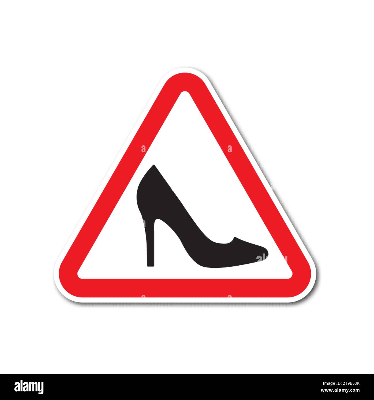 Road sign with women shoe. Triangular road sign with shadow. Vector ...
