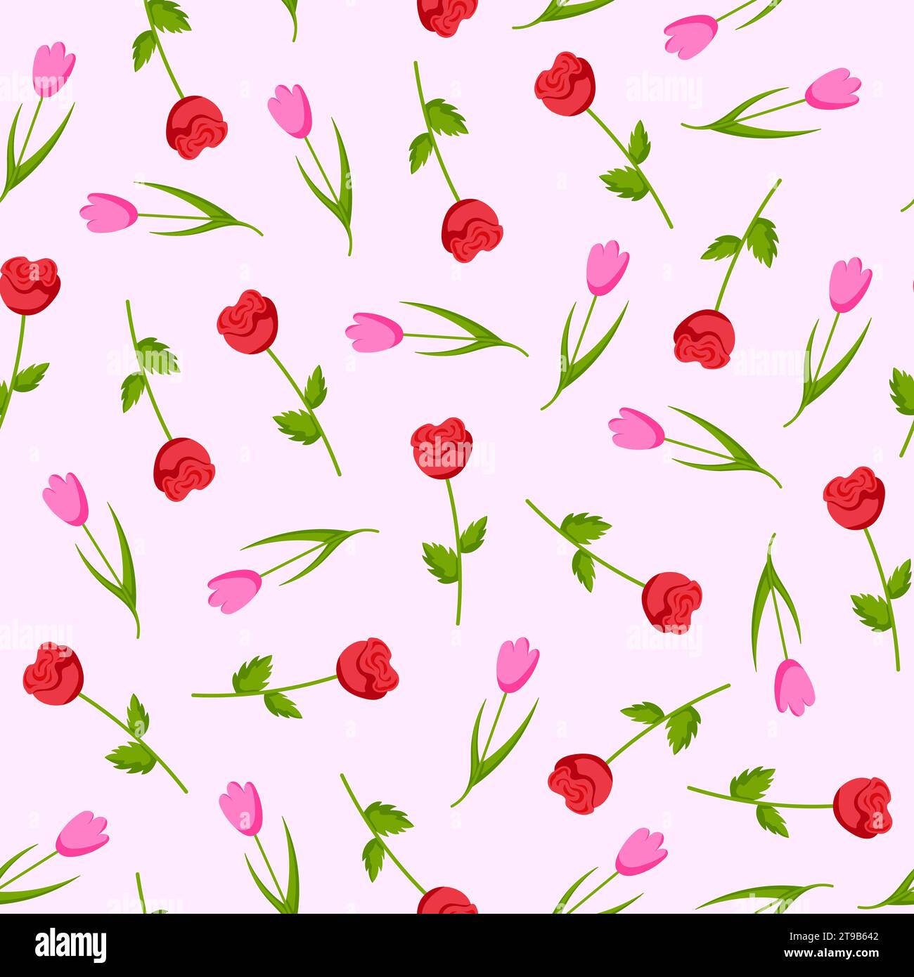 Tulips and roses seamless pattern in cartoon style. Floral background ...