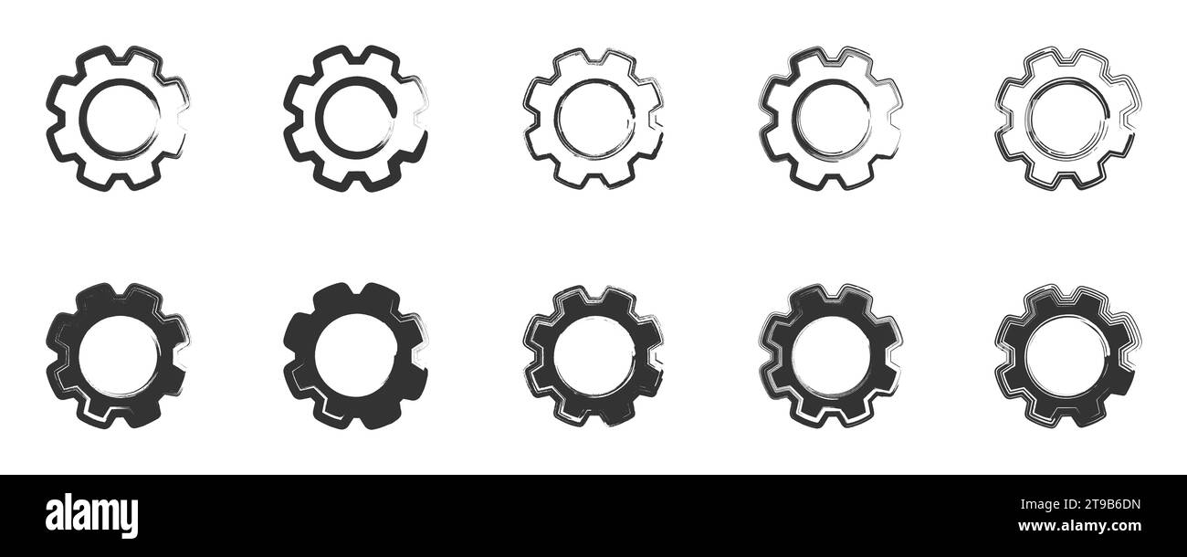Grunge style gear icon set. Vector illustration Stock Vector Image ...