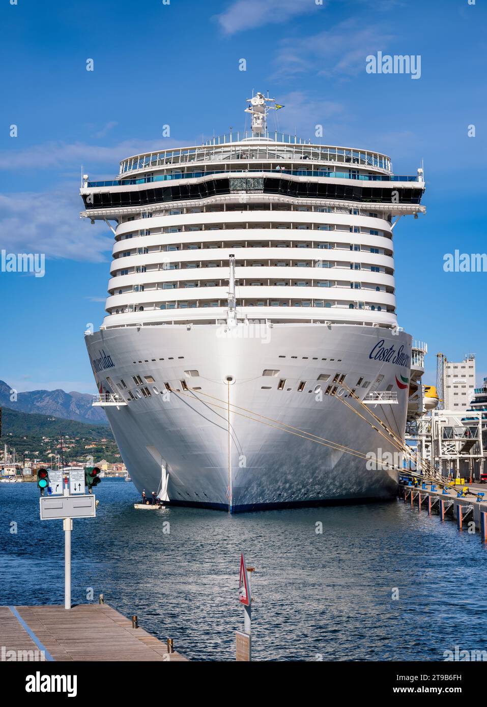 Luxury cruise ship departing from Savona port Stock Photo - Alamy
