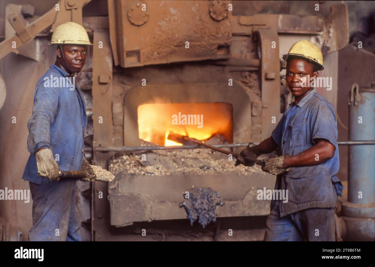 Tanzania,Dar es Salaam - Recycled metal iis melted n a steel factory ...