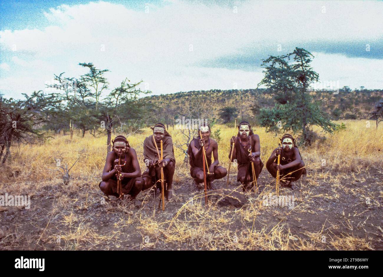 Tanzania, Hunters from the Maasai tribe with white painted faces Stock ...