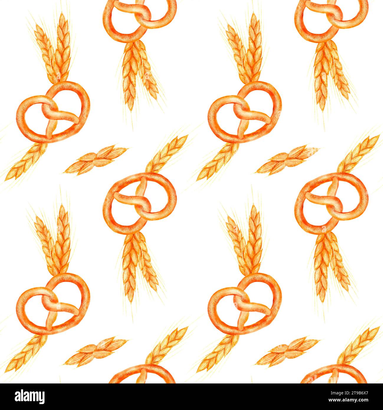 Seamless pattern with a pretzel and a malt plant, highlighted on a ...