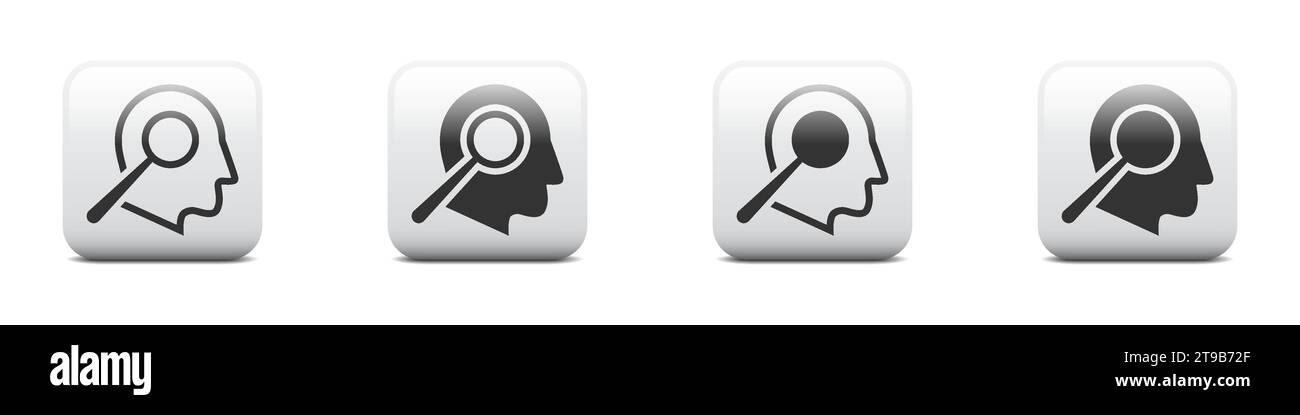 Head with magnifying glass icon. Brain search concept. Vector ...