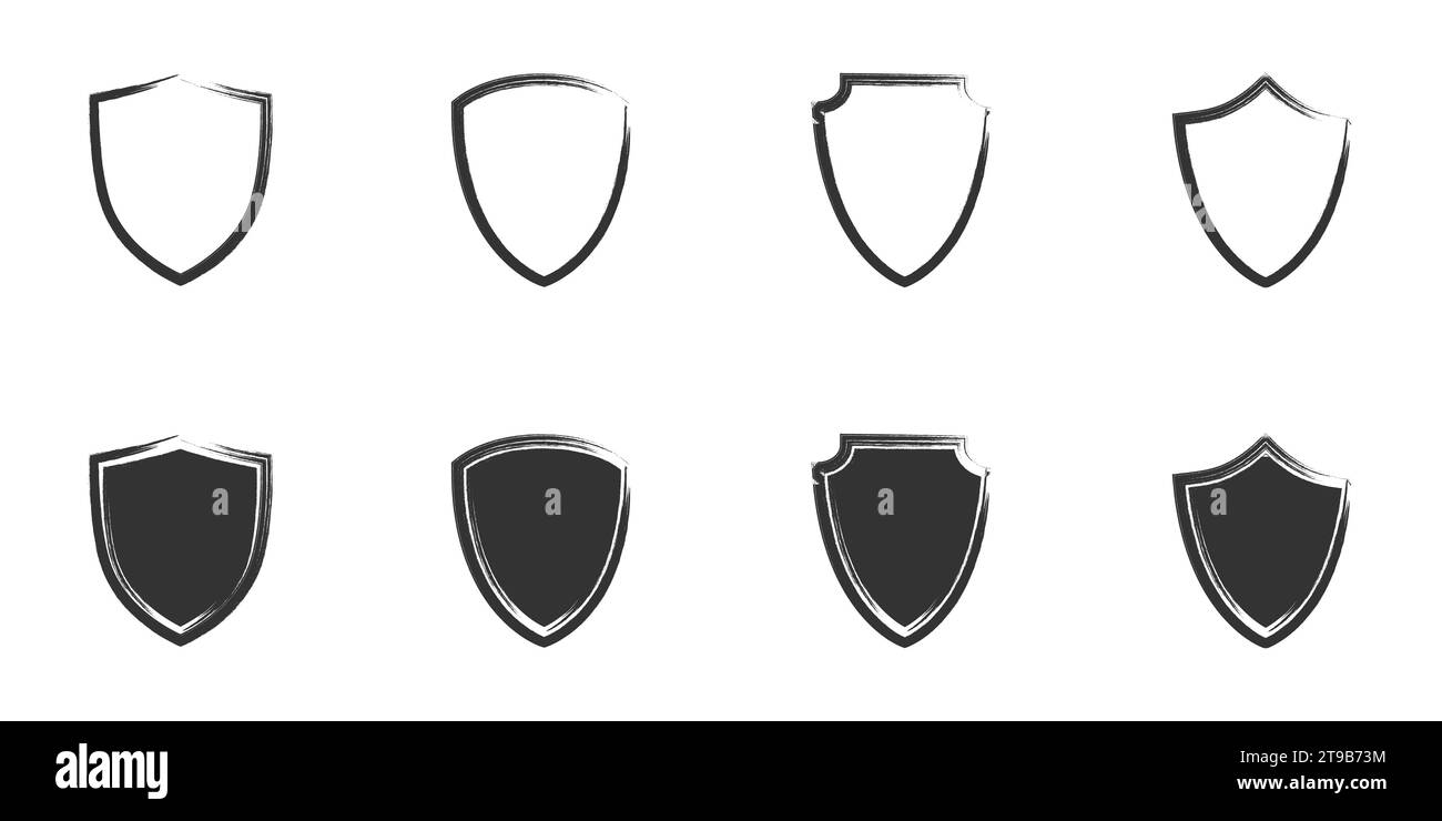 Hand drawn shield icon set. brush painted shield icon collection ...
