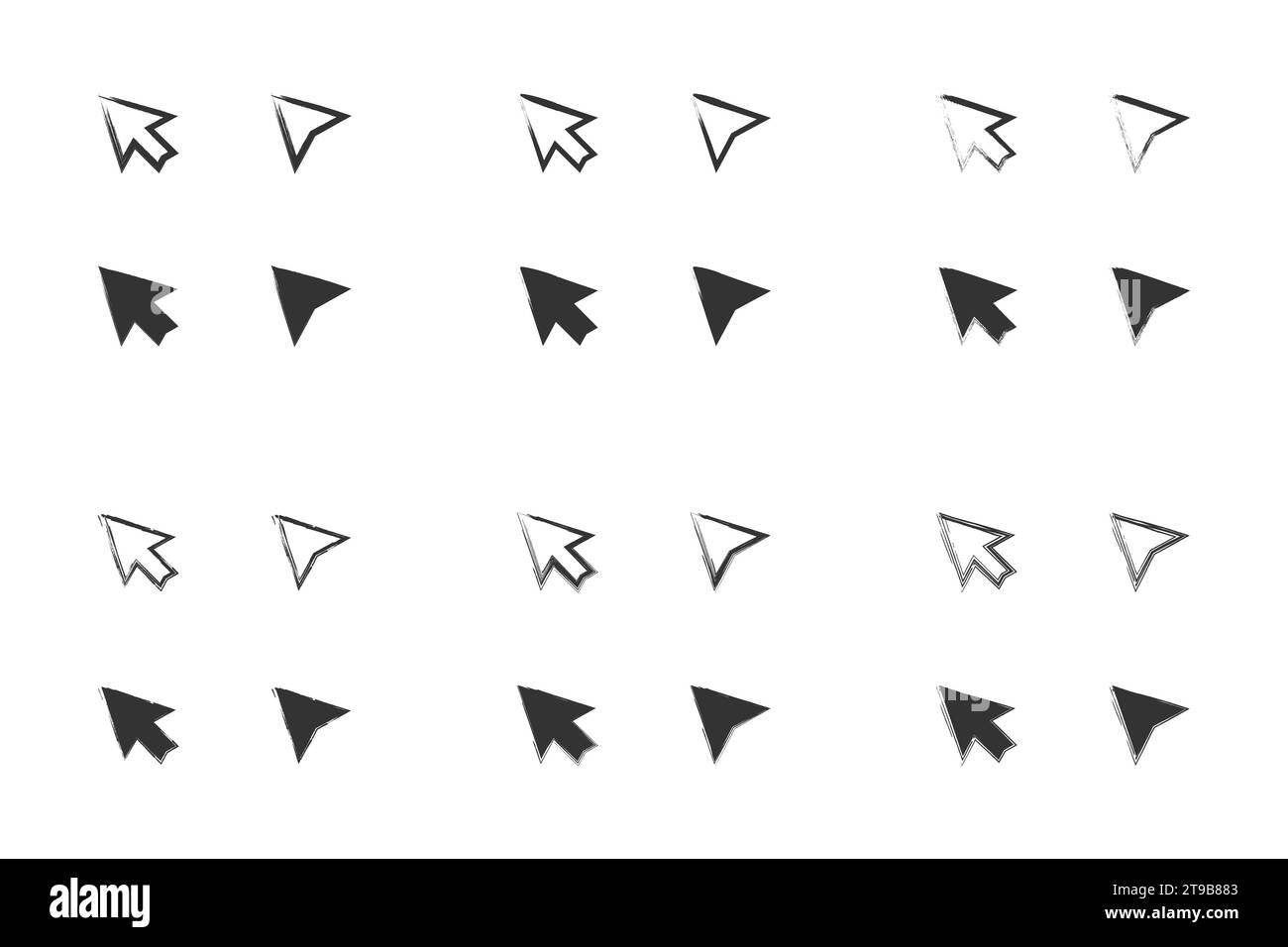 Grunge style mouse pointer icon set. Drawn cursor icon. Vector illustration Stock Vector Image ...