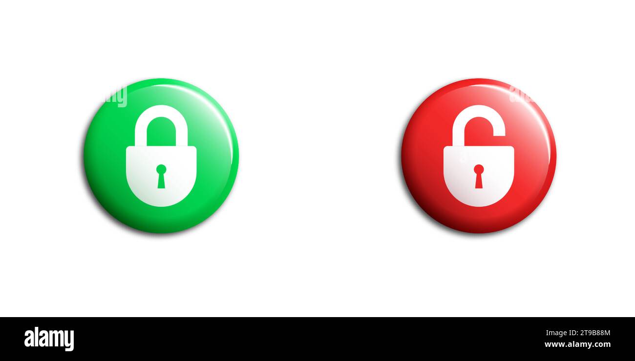 Locked and unlocked colorful buttons with shadows. Flat vector ...