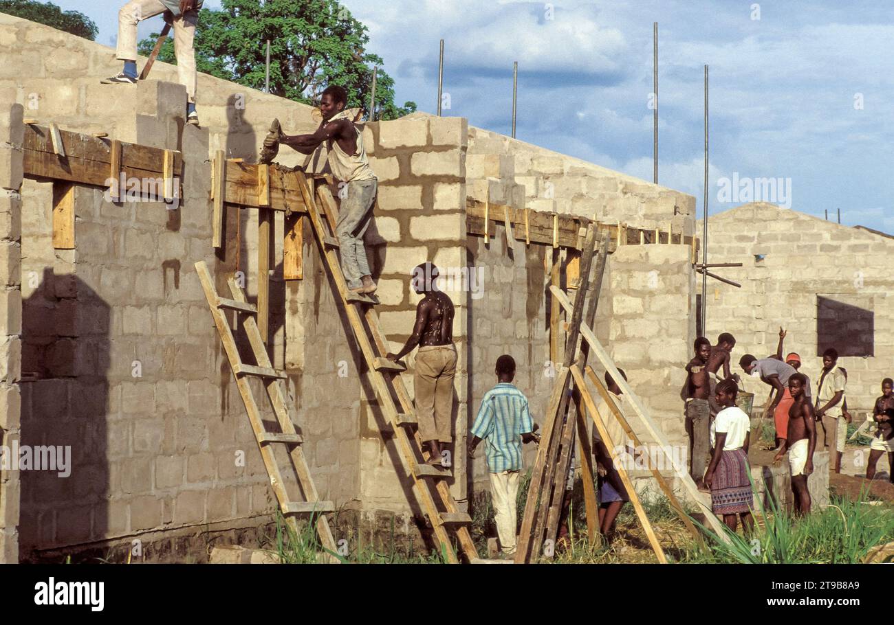 Tanzania, Kilombero; People are constructing new houses with bricks ...