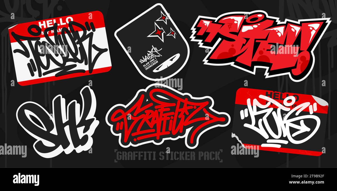 Red Abstract Colorful Urban Graffiti Style Sticker Bombing With Some ...
