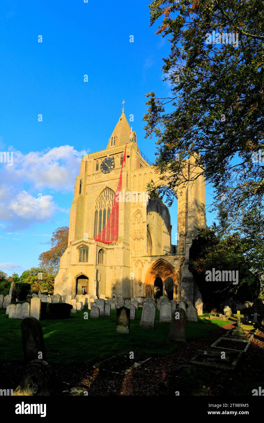 A wave of Poppies on Crowland Abbey; Crowland town; Lincolnshire ...