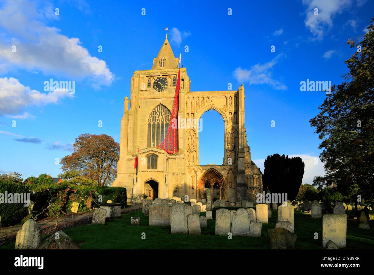 A wave of Poppies on Crowland Abbey; Crowland town; Lincolnshire ...