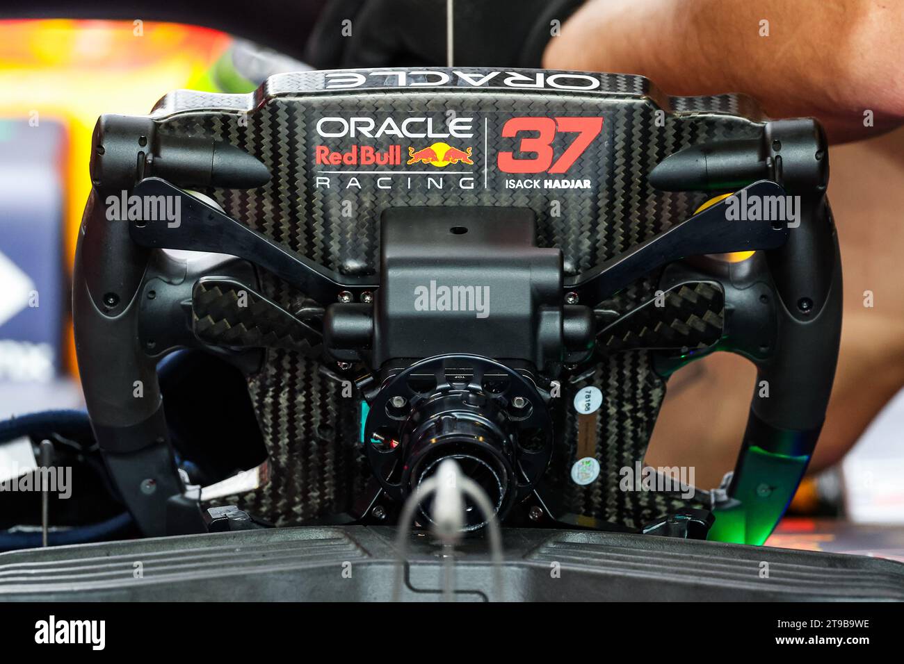 Red Bull Racing RB19, mechanical detail of steering wheel during the 2023 Formula 1 Etihad ...