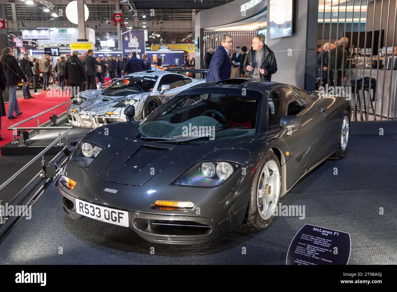 Paris, France - Rétromobile 2020. Focus on a dark grey 1998 McLaren F1 ...