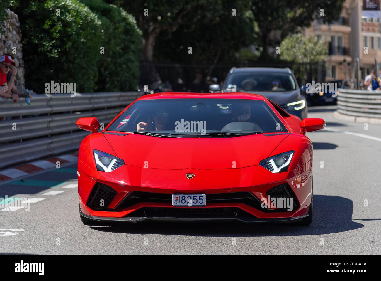 Monaco, Monaco - June 1st 2019 : Red Lamborghini Aventador S driving on ...