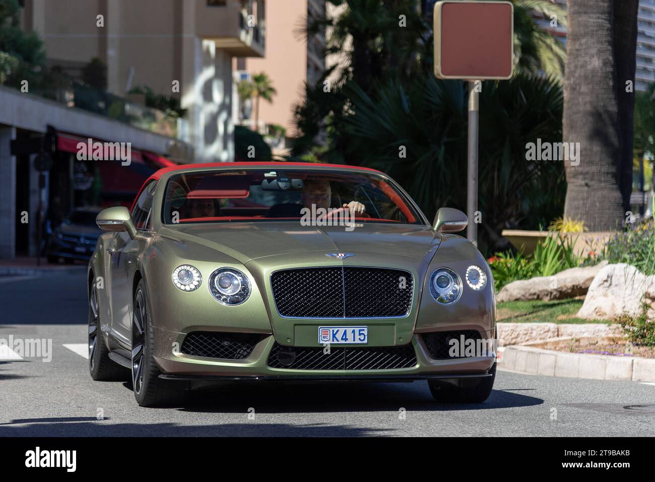Monaco, Monaco - Green Bentley Continental GTC driving on the road ...