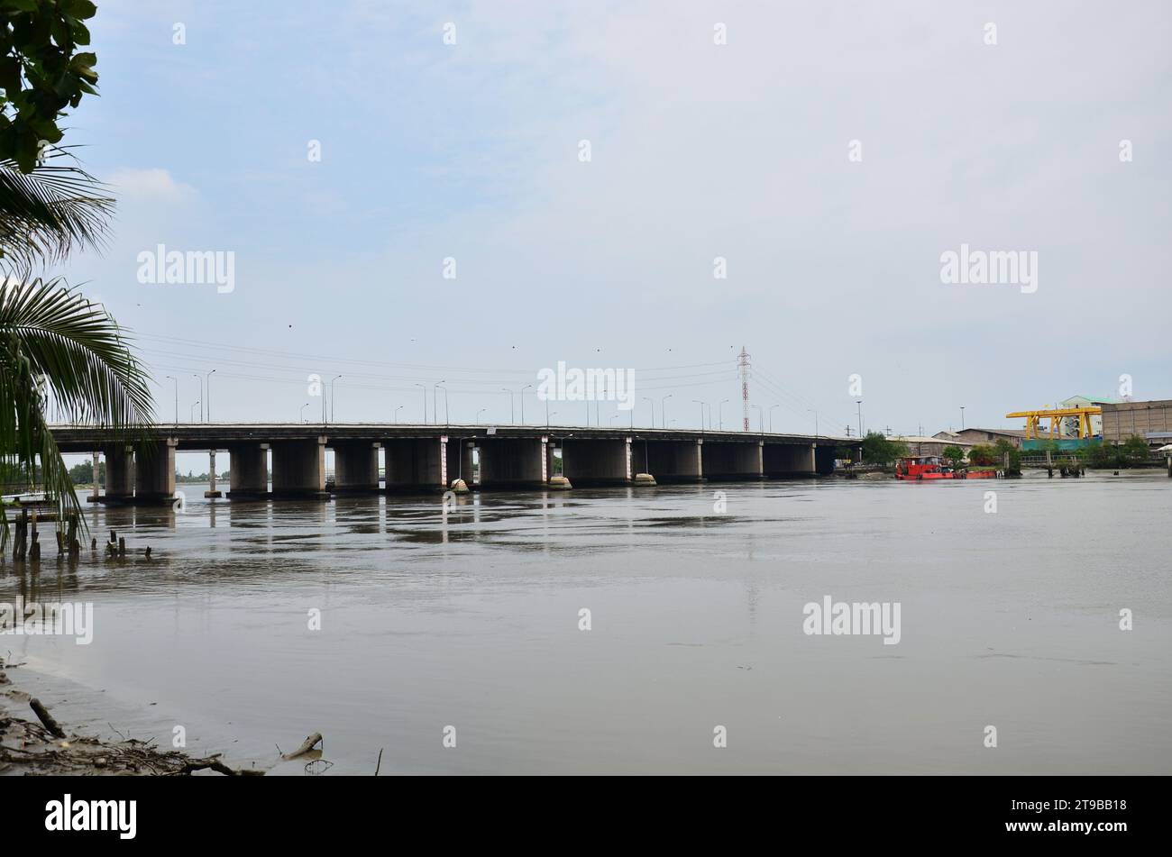 View landscape and concrete bridge crossing Tha Chin river and ...