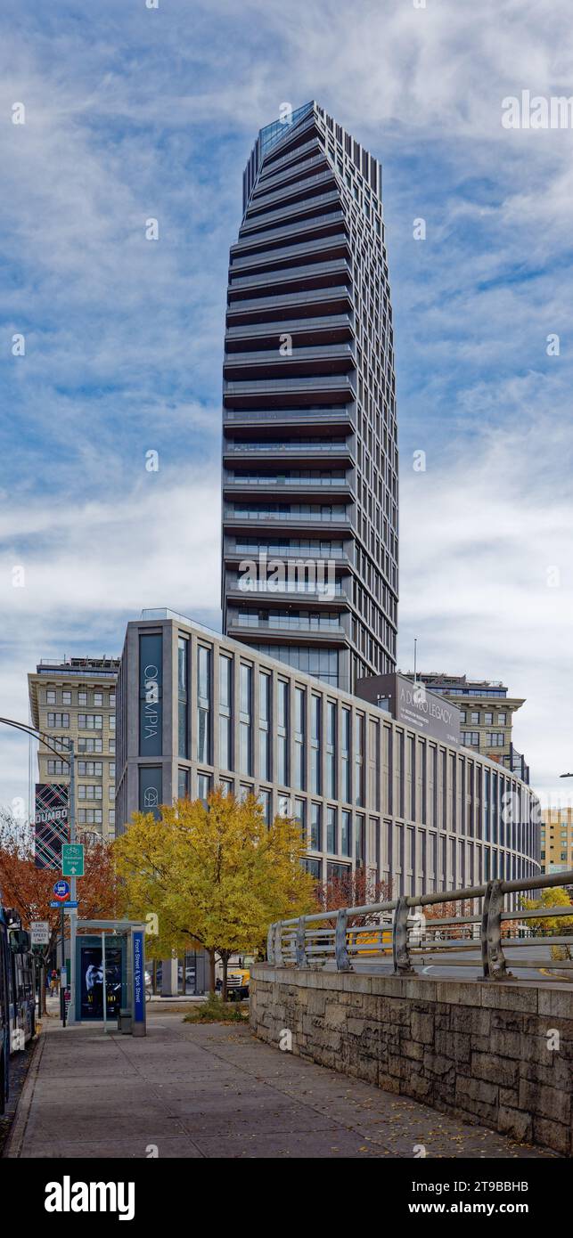 Olympia DUMBO is a 33-story sail-shaped glass and steel mixed-use condo at 30 Front Street ...