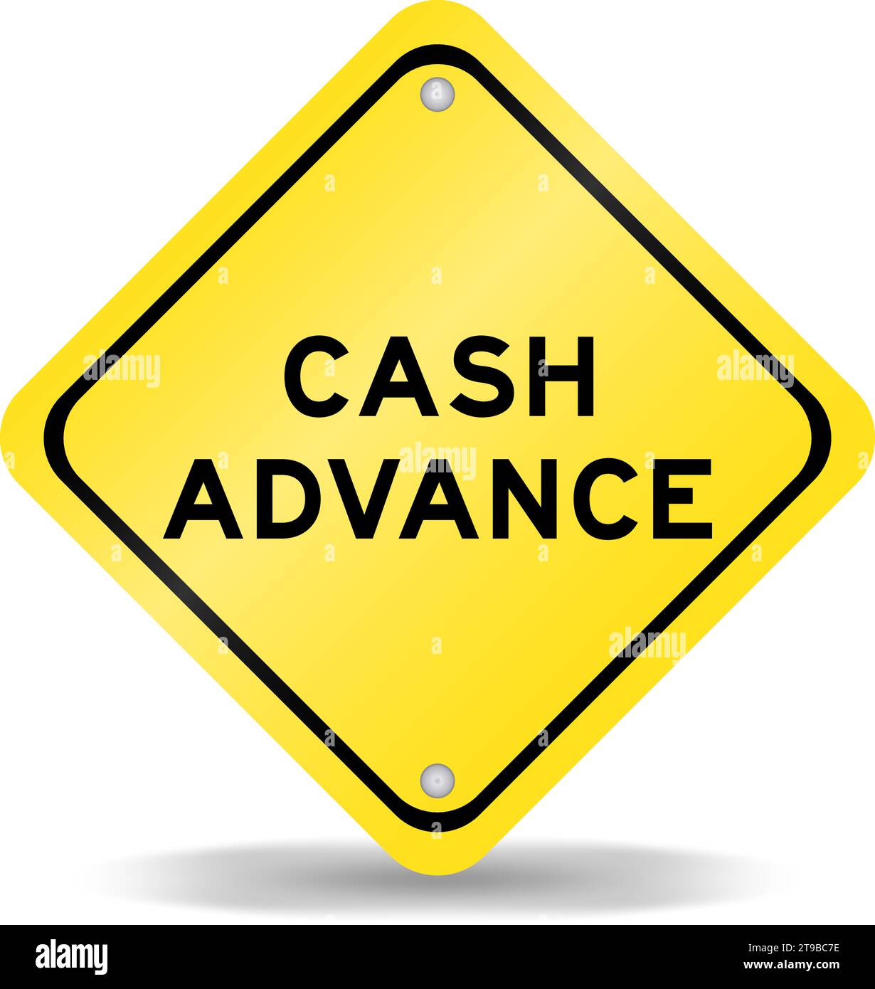 Yellow color transportation sign with word cash advance on white ...