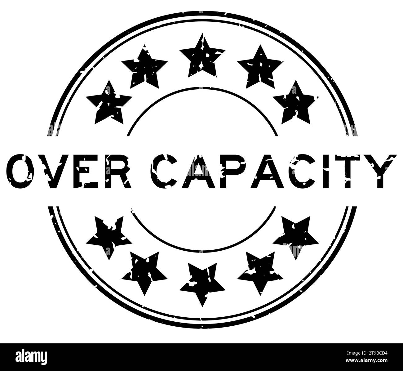 Grunge black over capacity word with star icon round rubber seal stamp ...