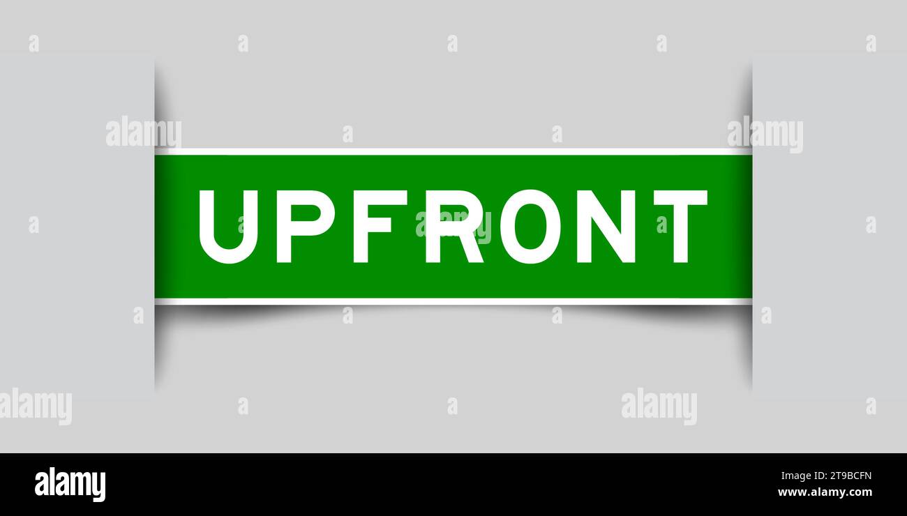 Inserted green color label sticker with word on gray background Stock ...