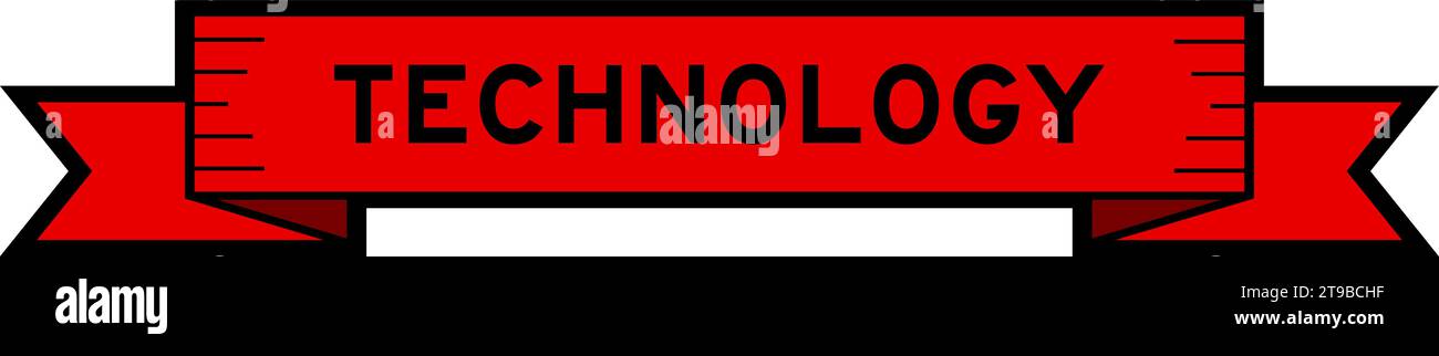 Ribbon label banner with word technology in red color on white ...