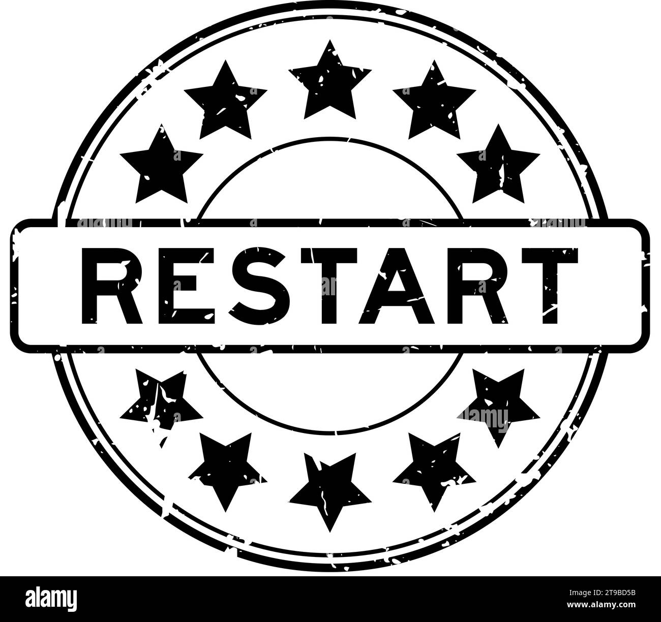 Grunge black restart word with star icon round rubber seal stamp on white background Stock ...