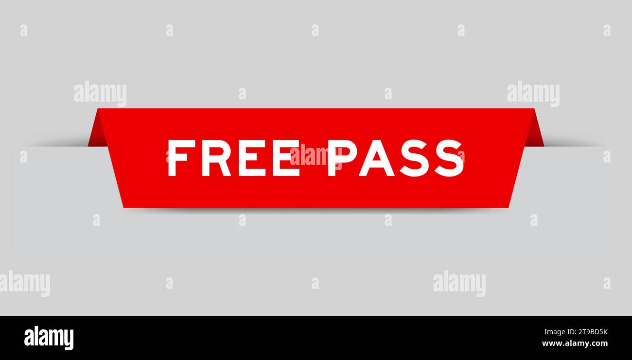 Red color inserted label with word free pass on gray background Stock ...