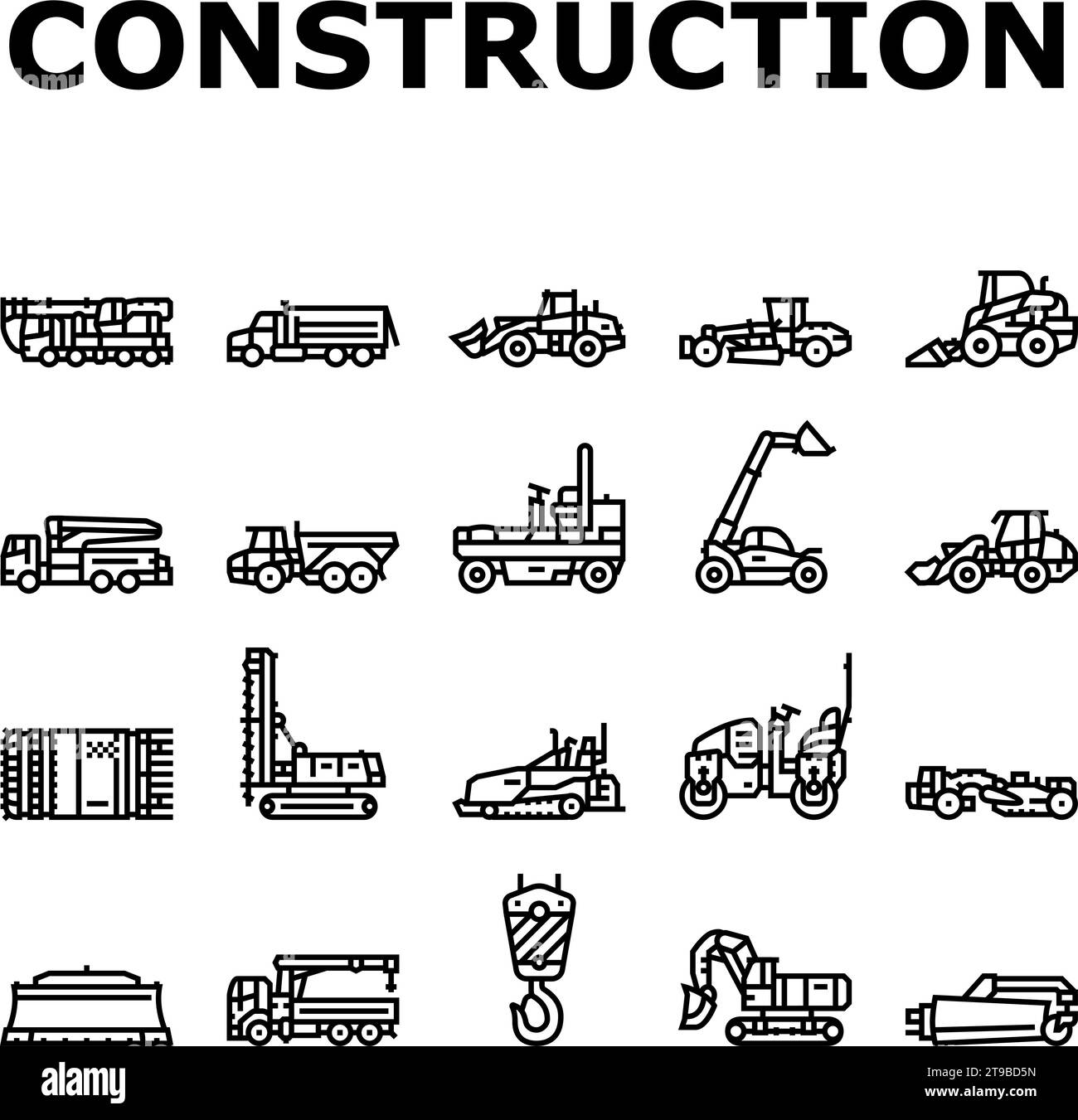 construction vehicle heavy work icons set vector Stock Vector Image & Art - Alamy