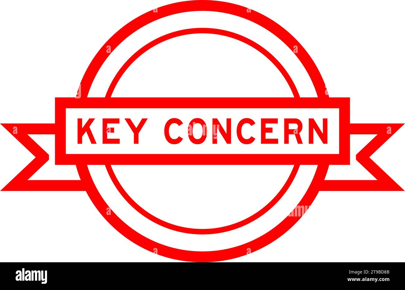 Vintage red color round label banner with word key concern on white ...