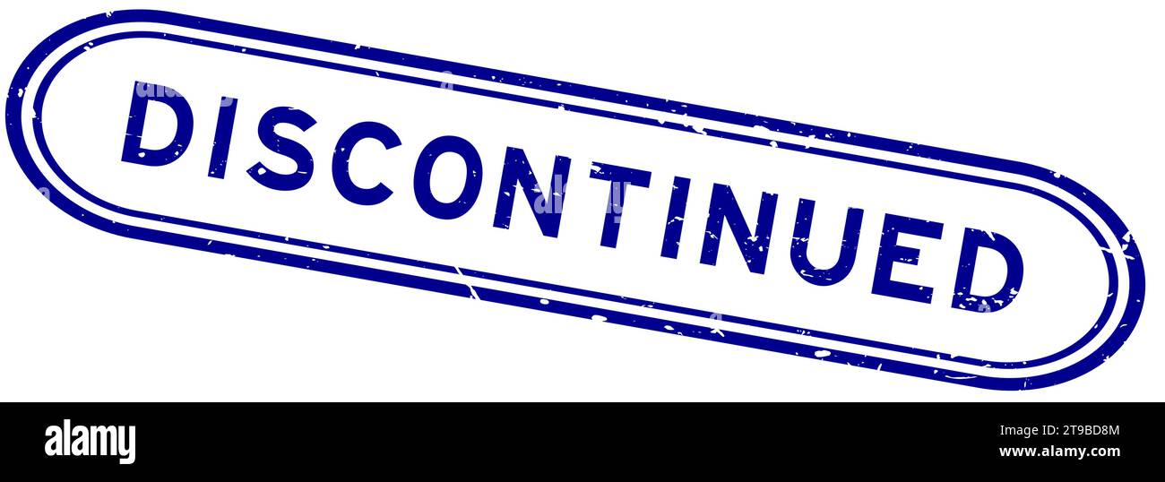 Grunge blue discontinued word rubber seal stamp on white background ...