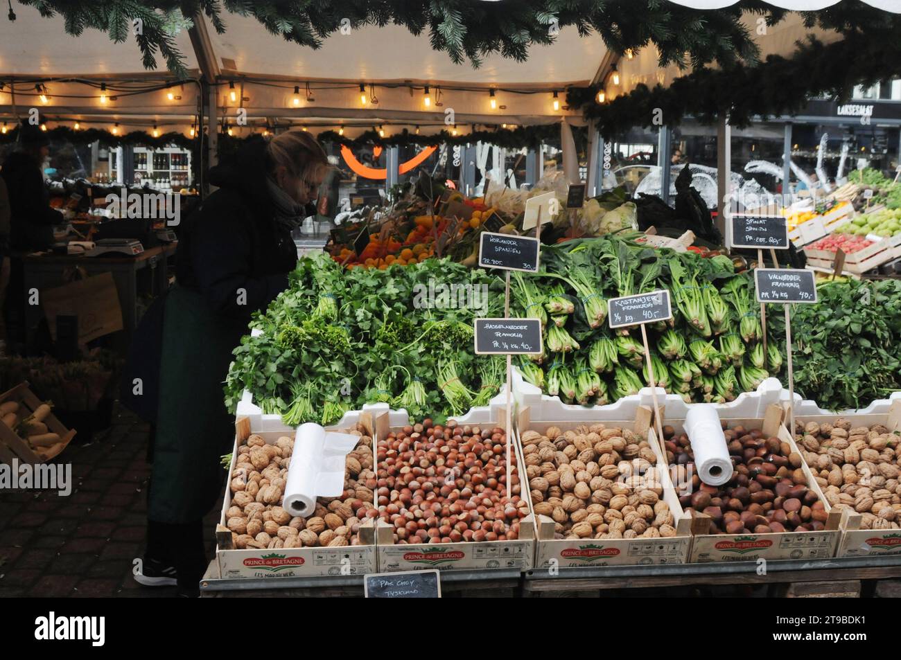 Copenhagen, Denmark /21 November. 2023/Shoppers at farmers market or ...