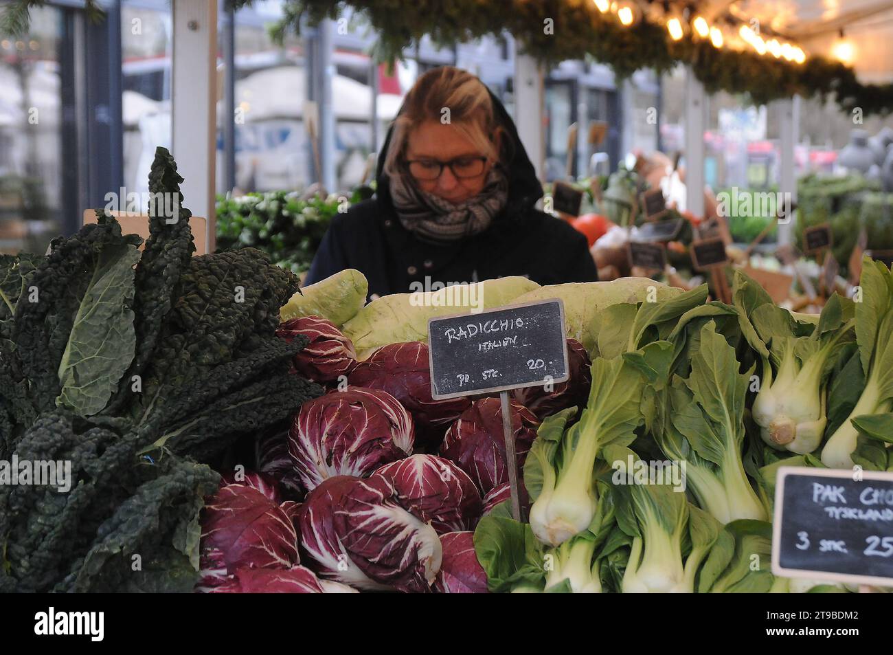 Copenhagen, Denmark /21 November. 2023/Shoppers at farmers market or ...