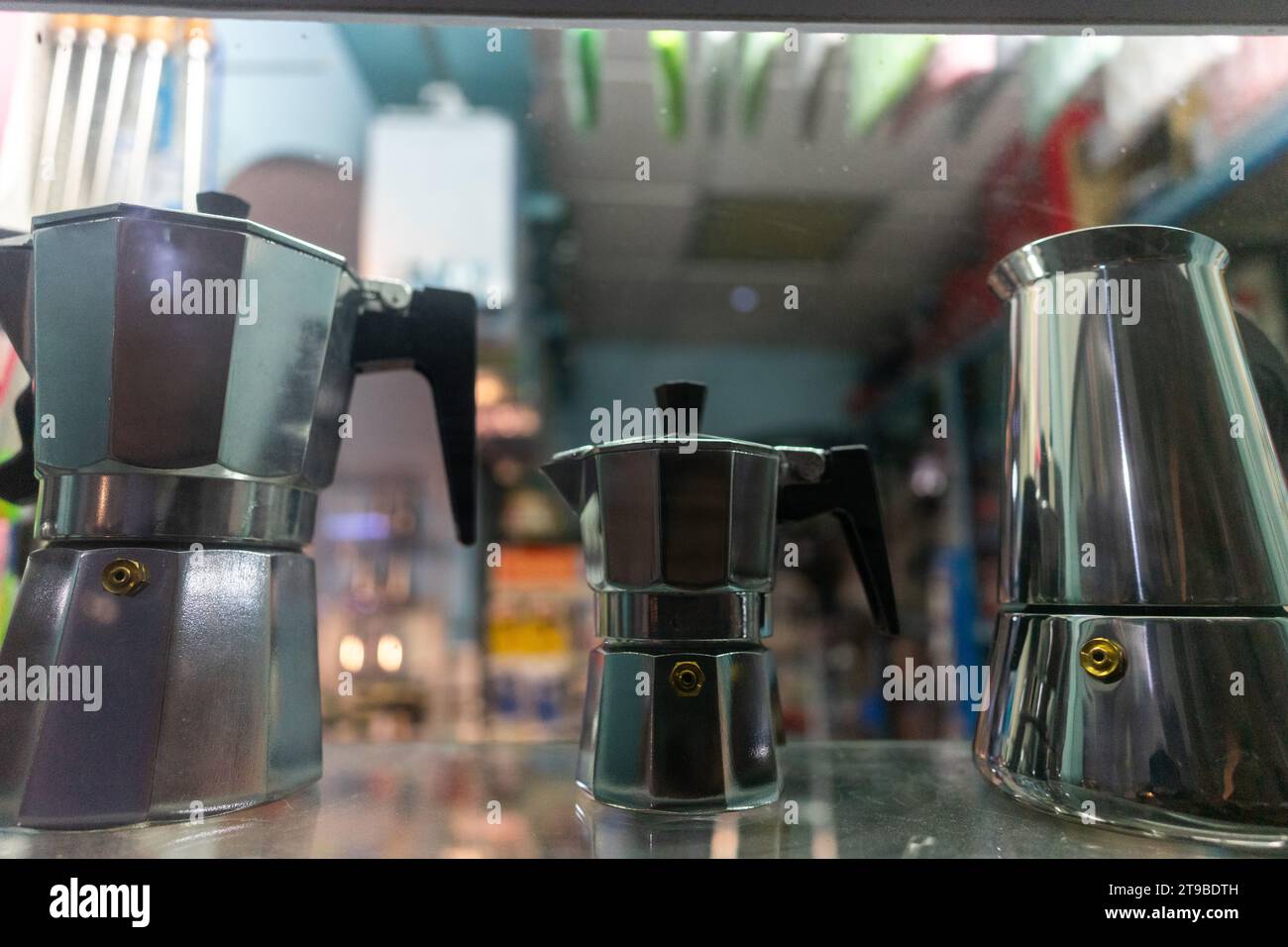 Stainless steel Italian coffee maker, elegantly designed for brewing ...